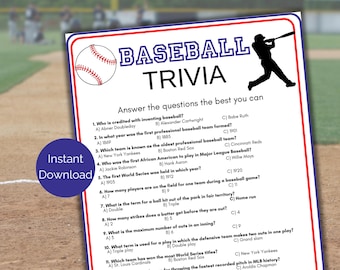Baseball Trivia Game, Printable Baseball Team Party Games for Kids and ...
