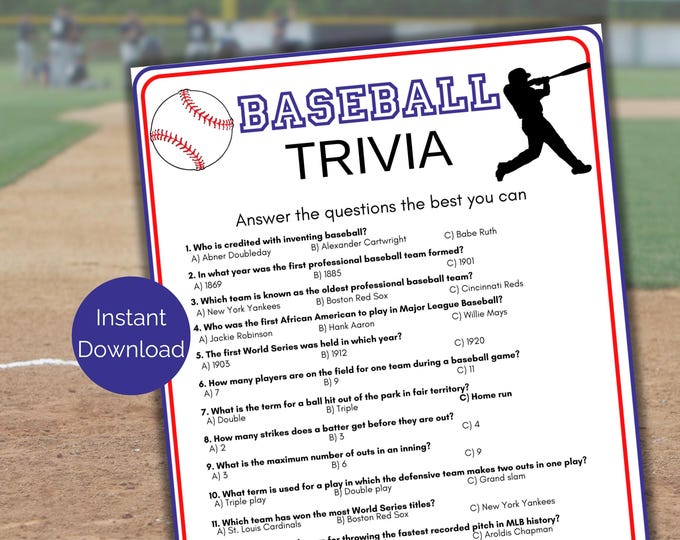 Baseball Trivia Game, Printable Baseball Team Party Games, Baseball ...