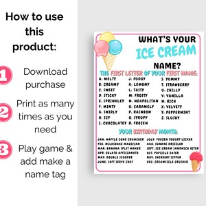 What's Your Ice Cream Name Game + Name Tags, Ice Cream Birthday Party ...