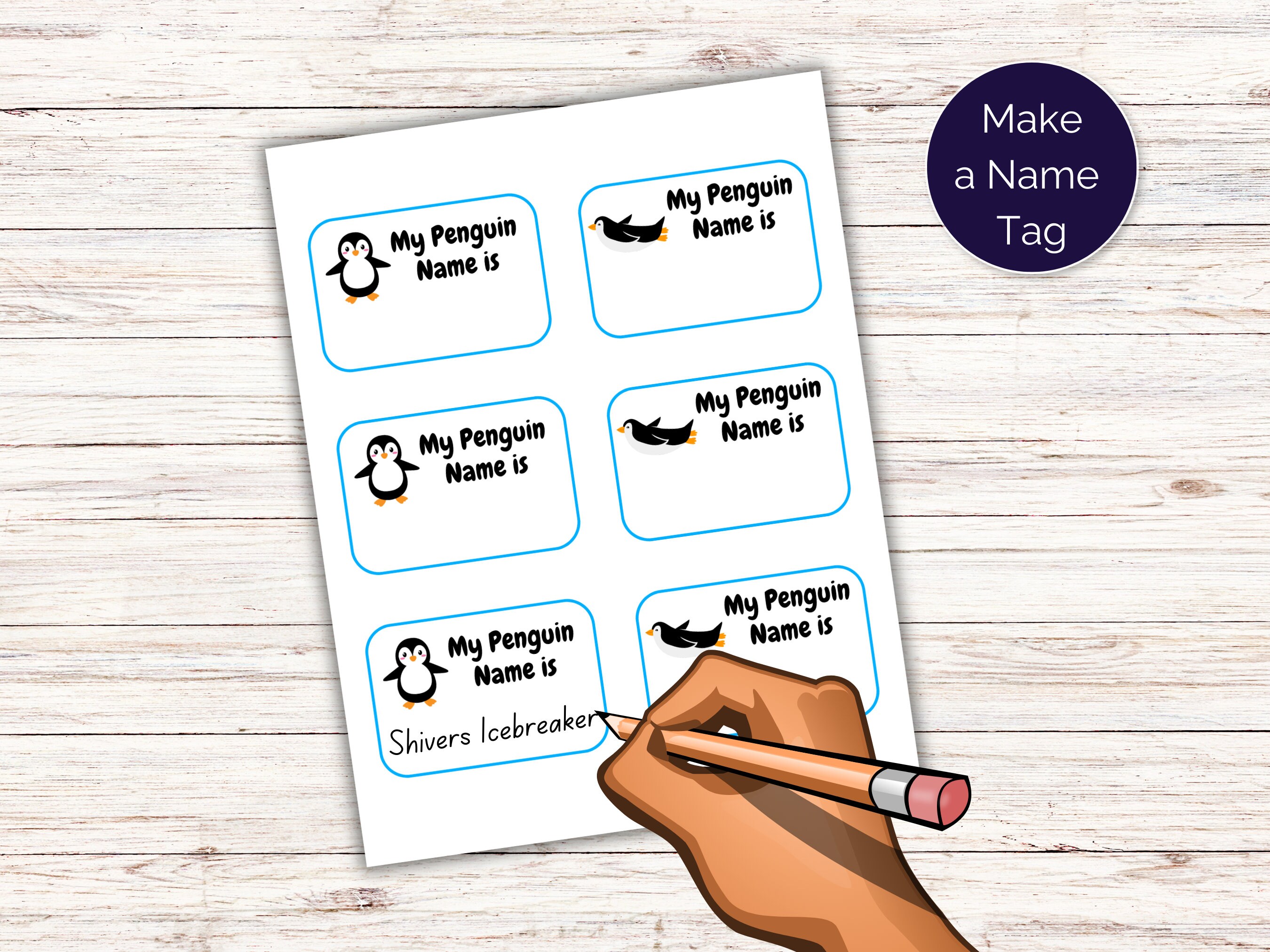 What's Your Penguin Name Game + Name Tags, Penguin Birthday Printable ...