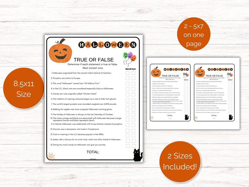 Halloween True or False Game, Printable Halloween Trivia for Kids ...
