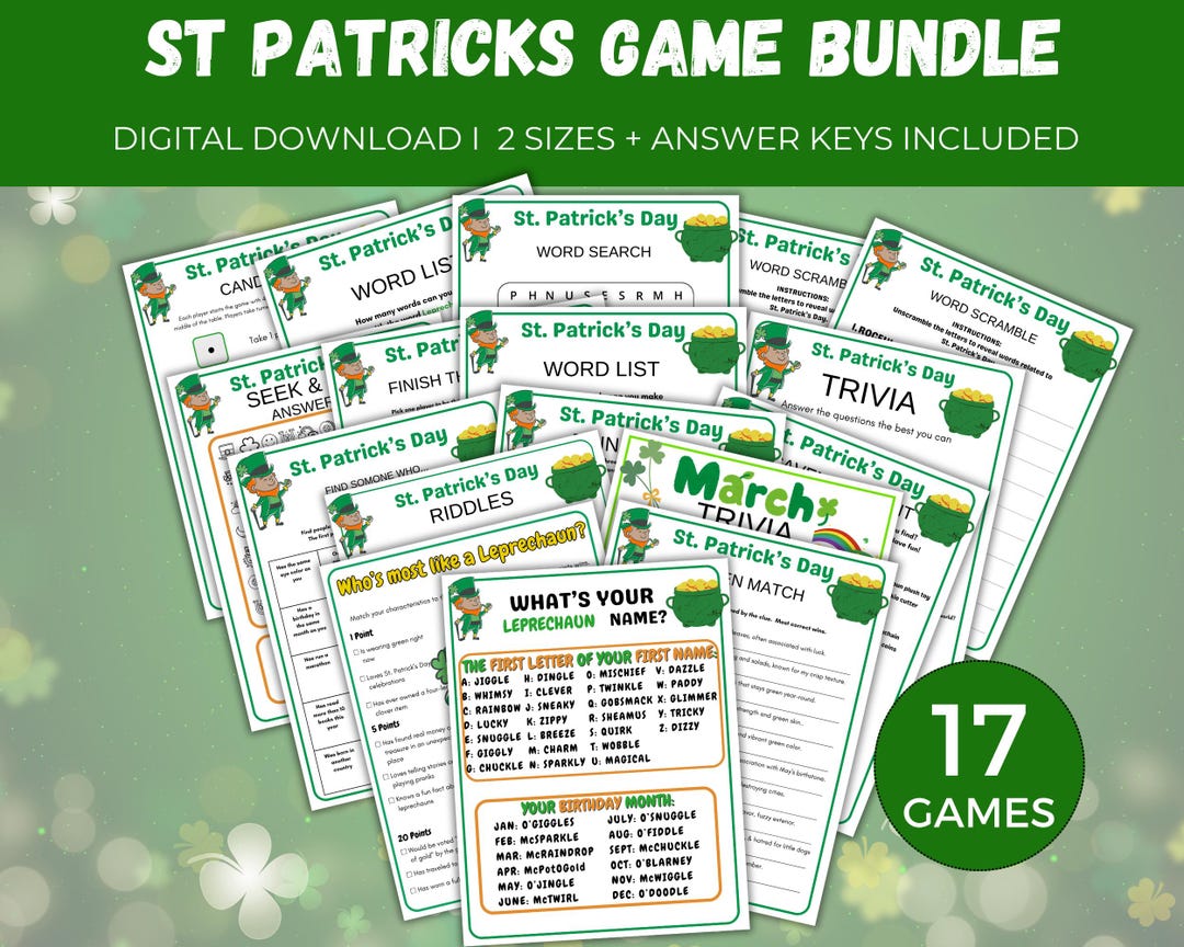 St Patricks Day Game Bundle, 17 Printable St Patricks Day Party Games ...