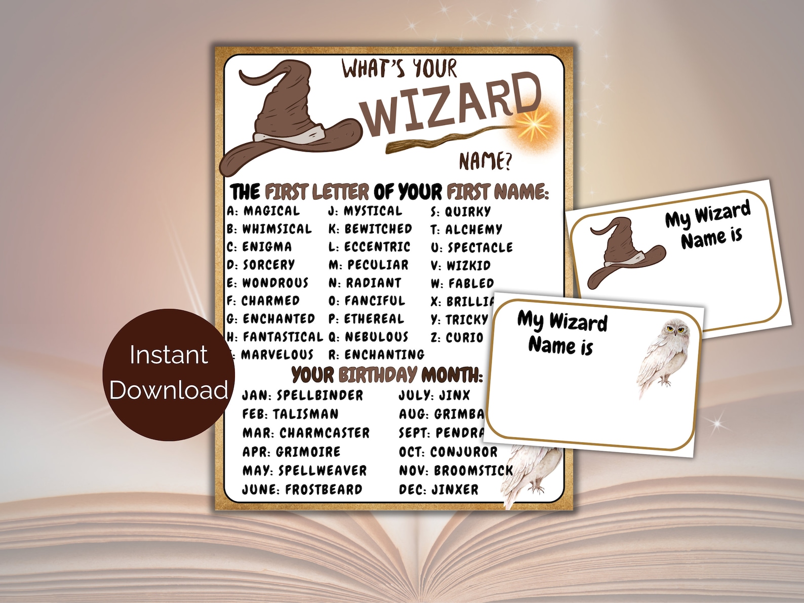 What's Your Wizard Name Game + Name Tags, Wizard Birthday Game, Wizard Printable, Magical Party ...