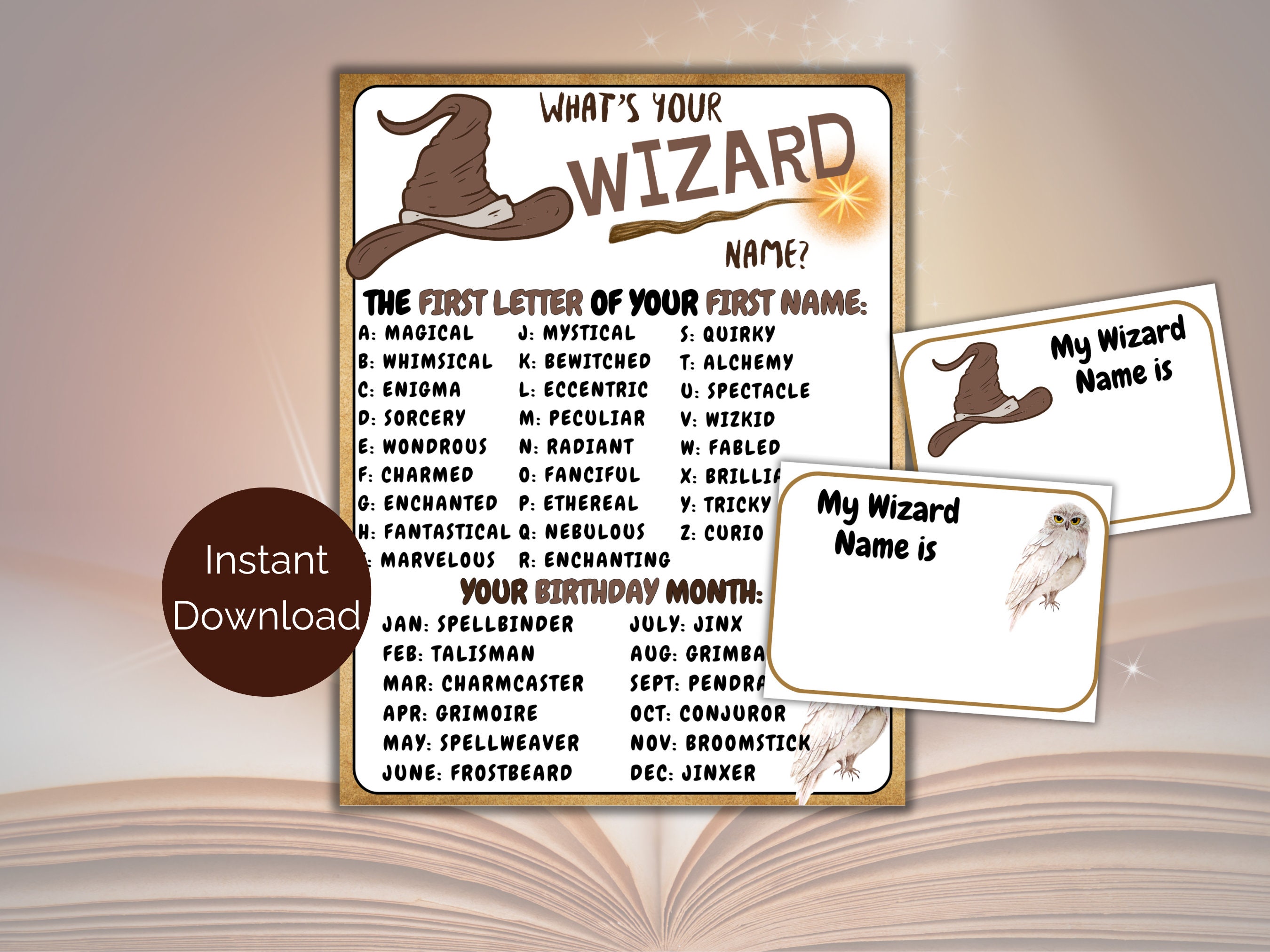 What's Your Wizard Name Game + Name Tags, Wizard Birthday Game, Wizard ...
