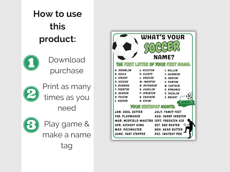 What's Your Soccer Name Game + Name Tags, Soccer Birthday Party ...