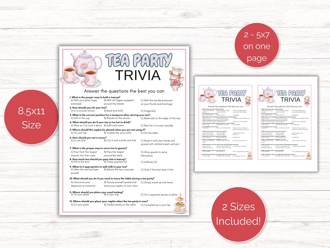 Tea Party Trivia Game, Tea Party Quiz, Tea Party Etiquette Game ...