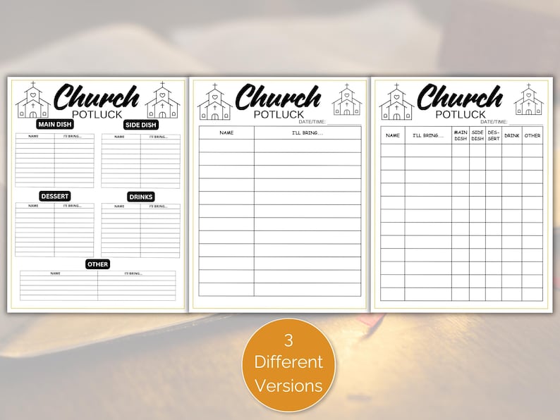 Church Potluck Sign up Sheet, Printable Church Party Potluck Sign up ...