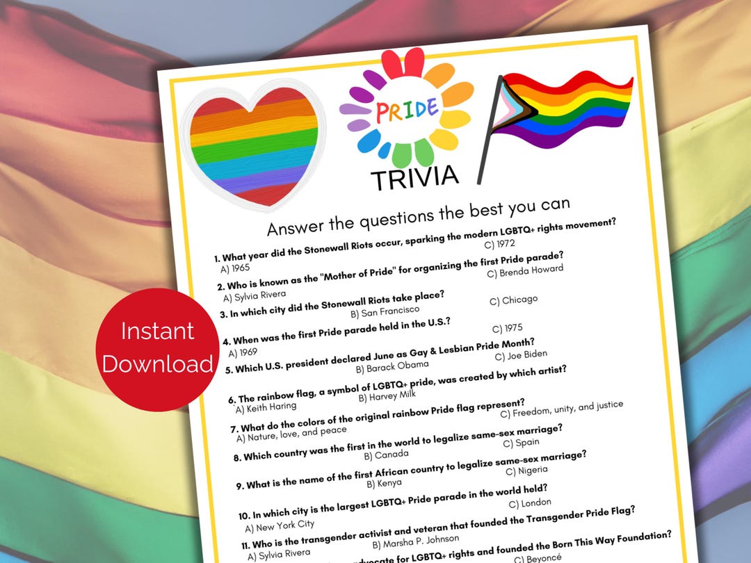 Pride Trivia Game, Pride Month Quiz, Gay Pride Trivia Game, Printable ...