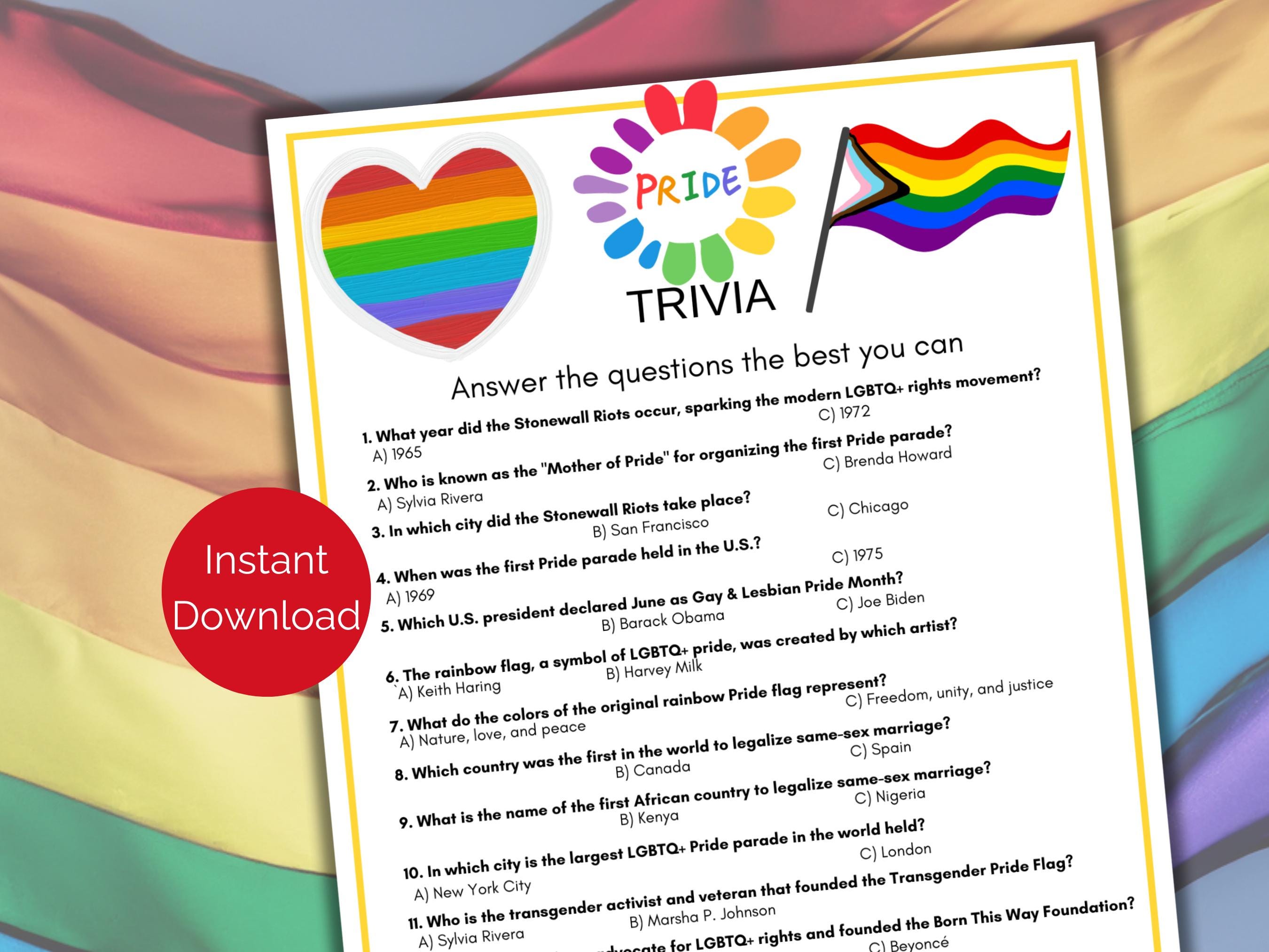 Pride Trivia Game, Pride Month Quiz, Gay Pride Trivia Game, Printable ...