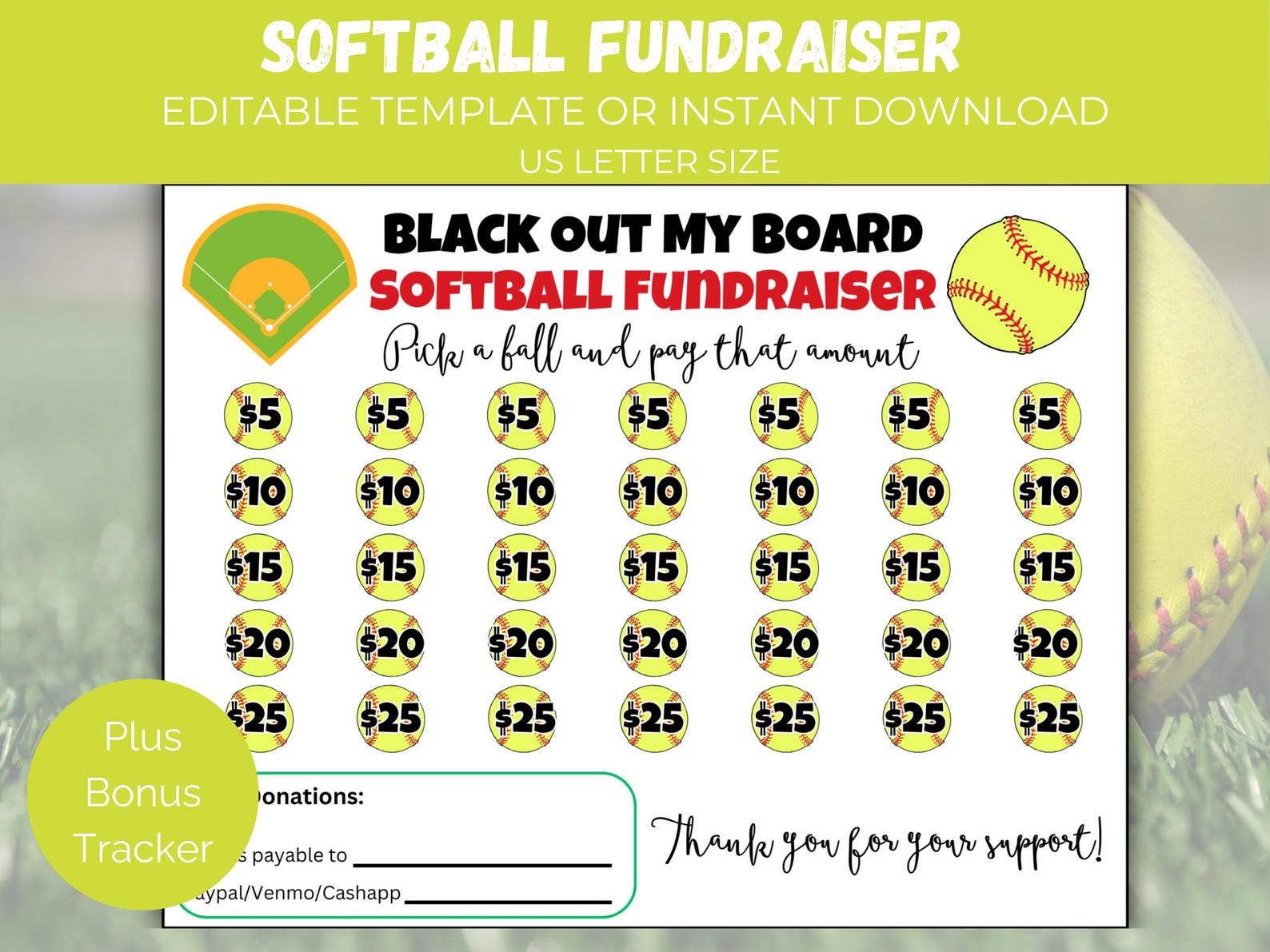 Editable Softball Black Out My Board Fundraiser, Softball Team ...