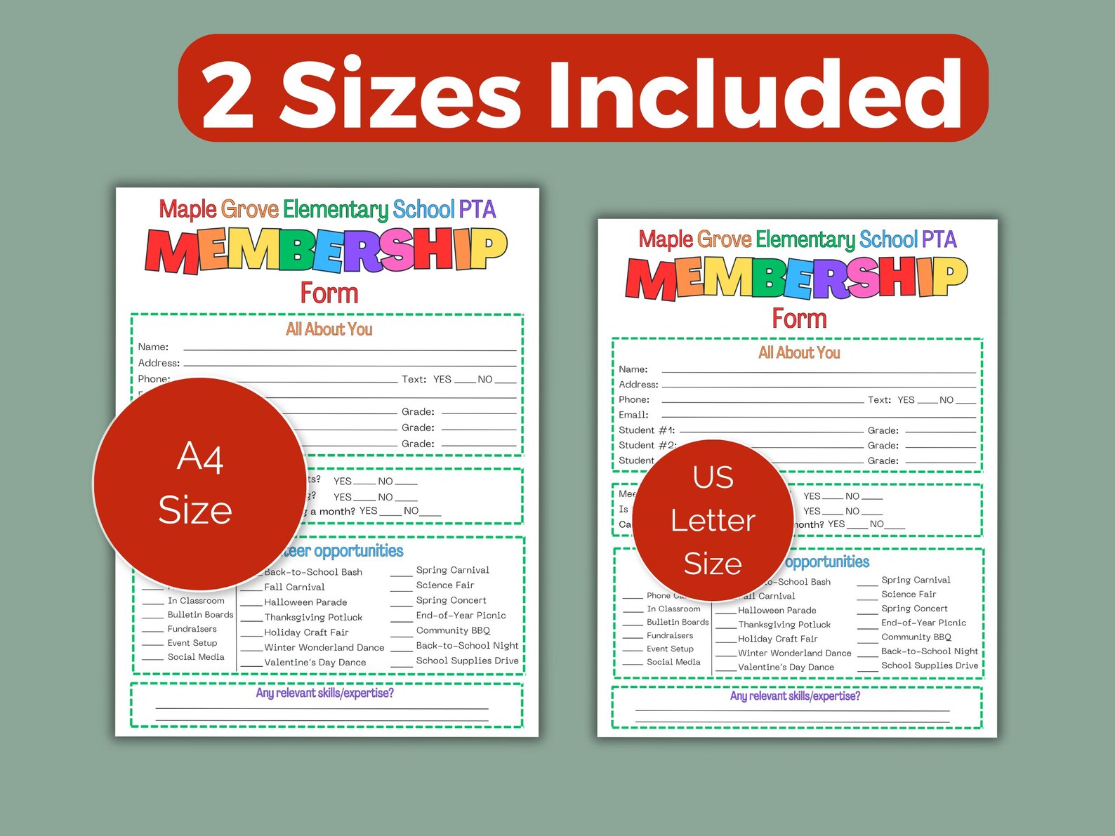 EDITABLE PTA PTO Membership Form Template, Pta Parent Volunteer Sign up ...