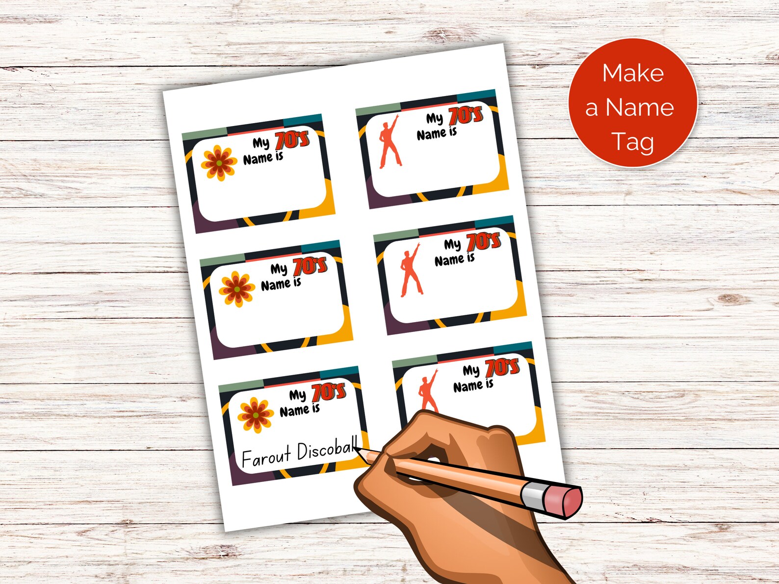 What's Your 70s Name Game + Name Tags, 70s Theme Birthday, Retro Party ...