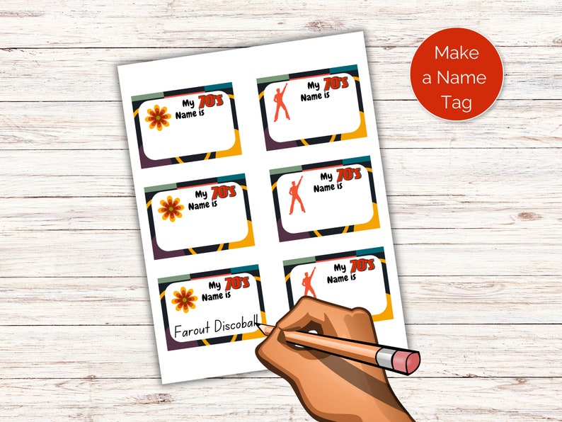 What's Your 70s Name Game + Name Tags, 70s Theme Birthday, Retro Party ...