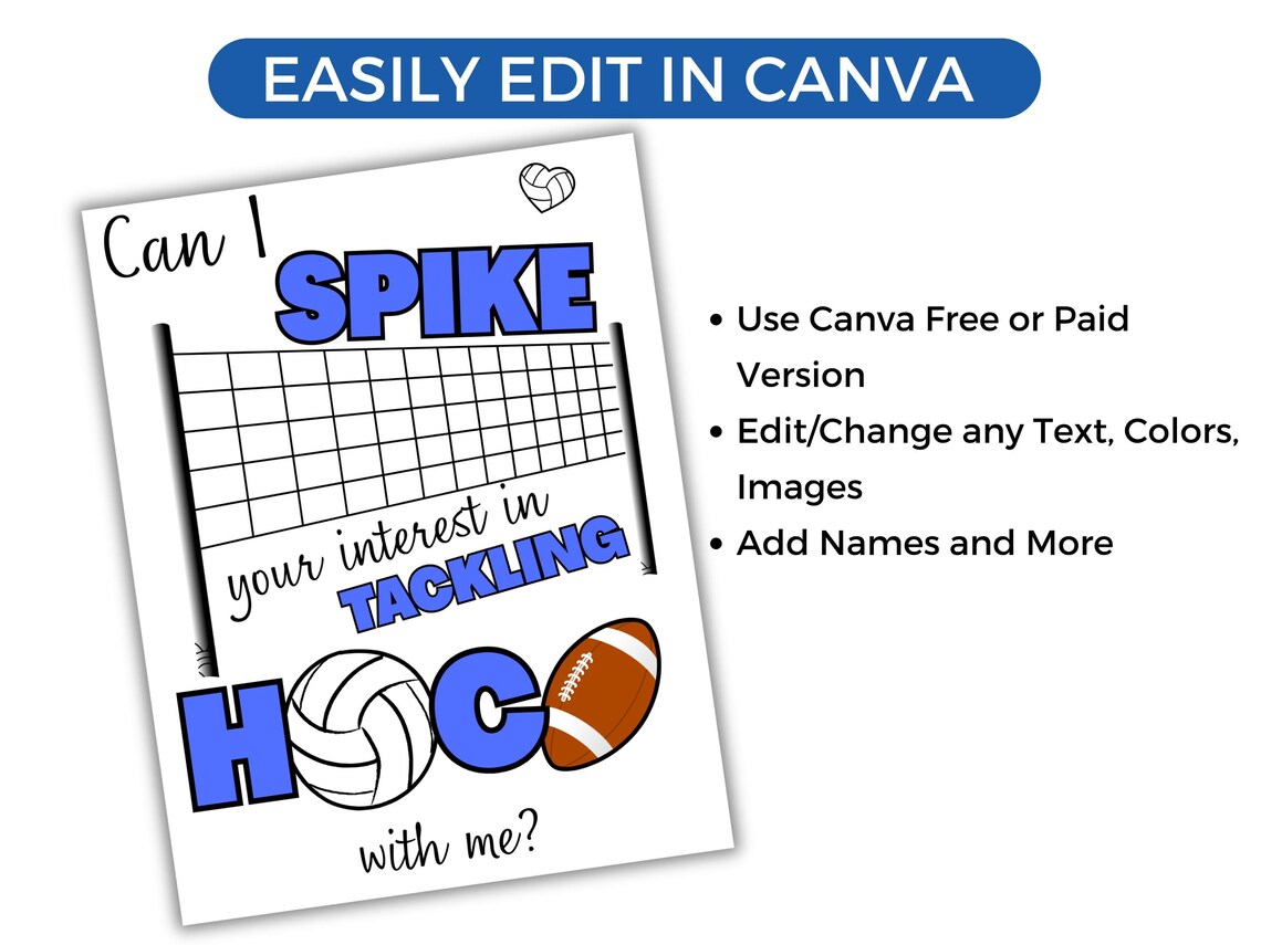 Editable Volleyball and Football Homecoming Proposal Sign, Printable ...