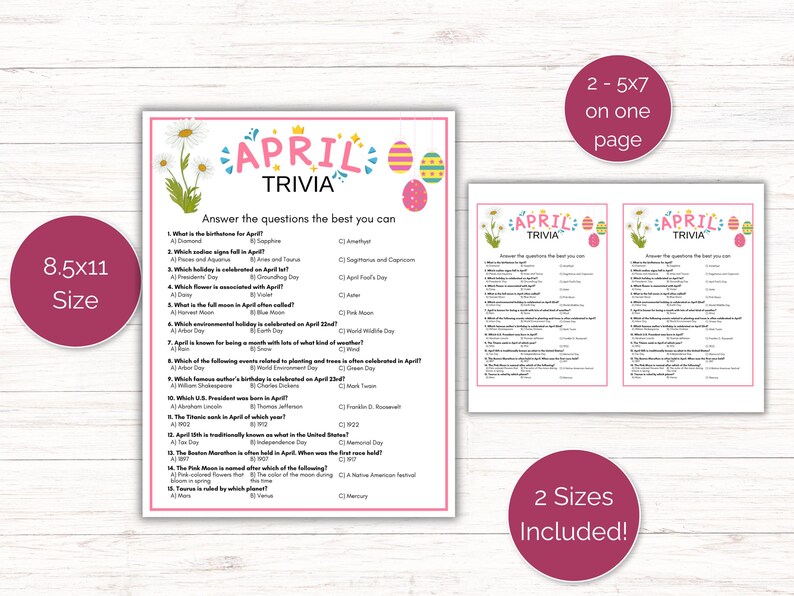 April Trivia Game, April Quiz, Printable April Games for Kids and ...