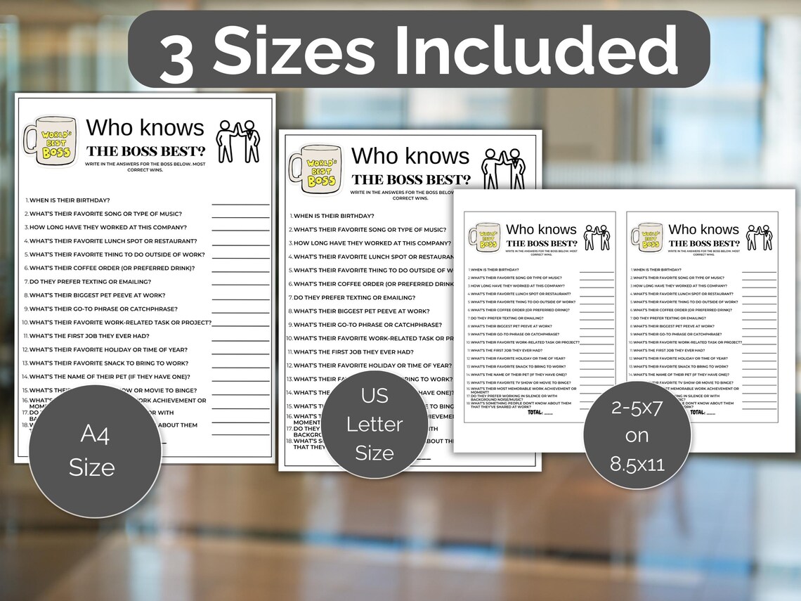 Who Knows the Boss Best Game, Printable Office Party Games, How Well Do ...