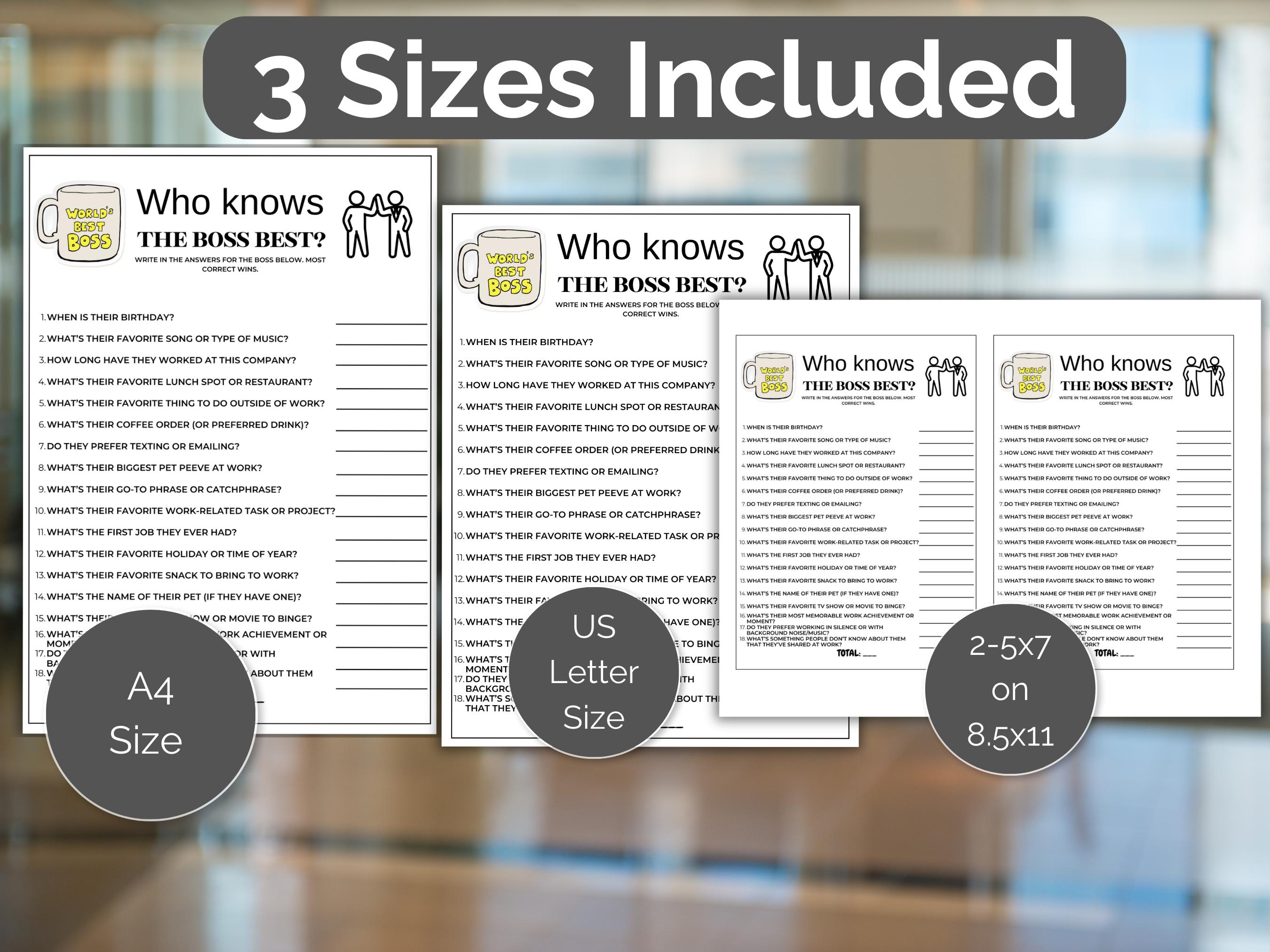 Who Knows the Boss Best Game, Printable Office Party Games, How Well Do ...