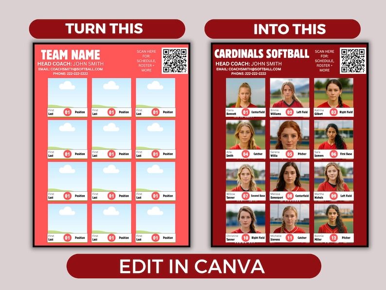 Editable 12 Player Team Roster Template, Customizable Travel Team ...