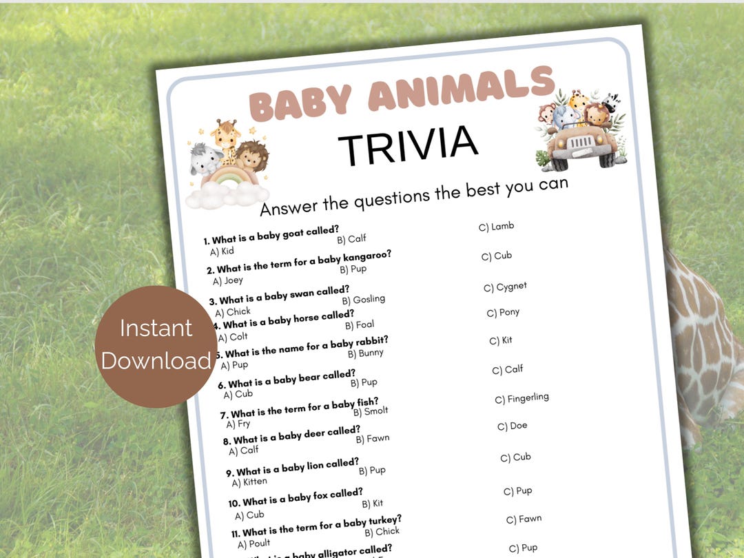 Baby Animal Trivia Game, Baby Animal Quiz, Printable Animal Themed ...