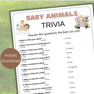 Baby Animal Trivia Game, Baby Animal Quiz, Printable Animal Themed ...