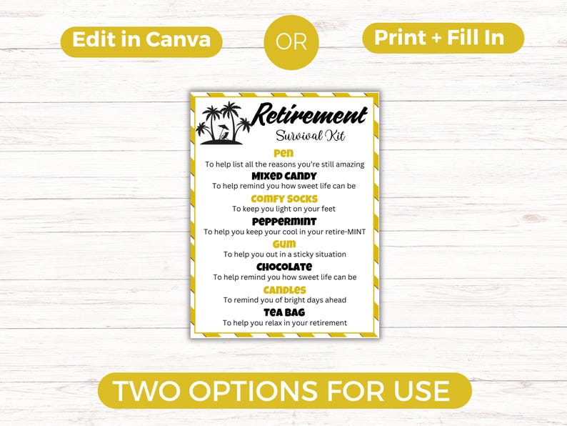 Editable Retirement Survival Kit Gift Tag, Happy Retirement Party Gift ...