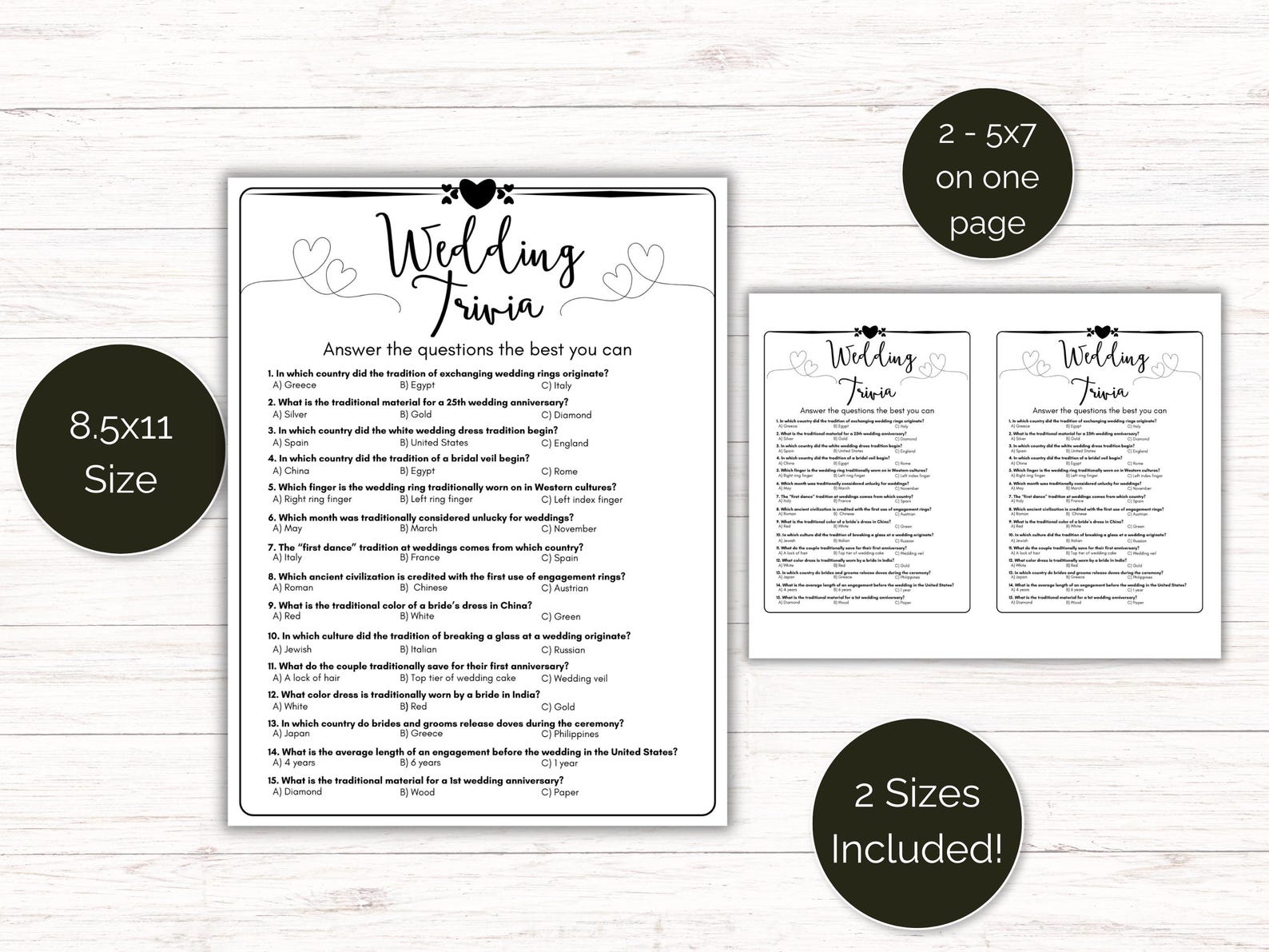 Wedding Trivia Game, Wedding Quiz, Wedding Party Game, Bridal Shower ...
