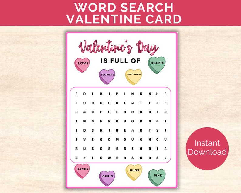 Word Search Valentine Cards, Printable Non Candy Valentines for Kids ...