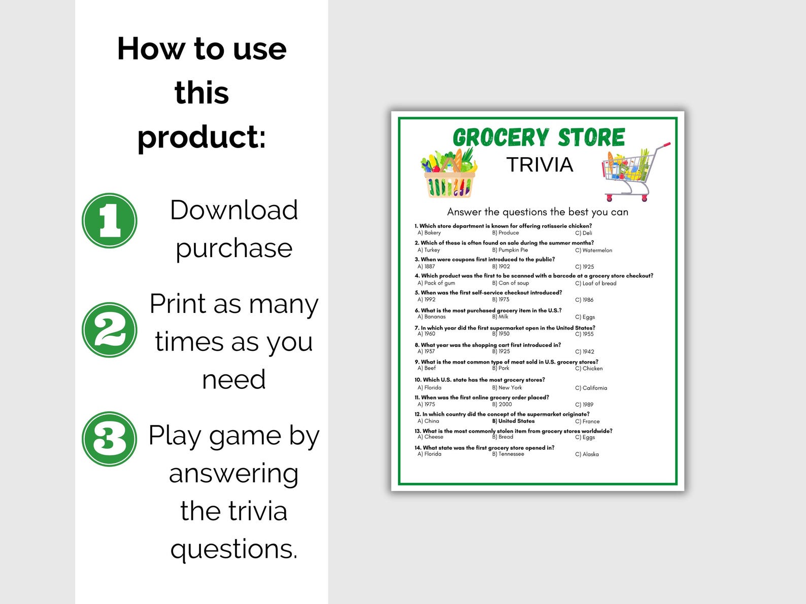 Grocery Store Trivia Game, Grocery Store Quiz, Printable Grocery Store ...