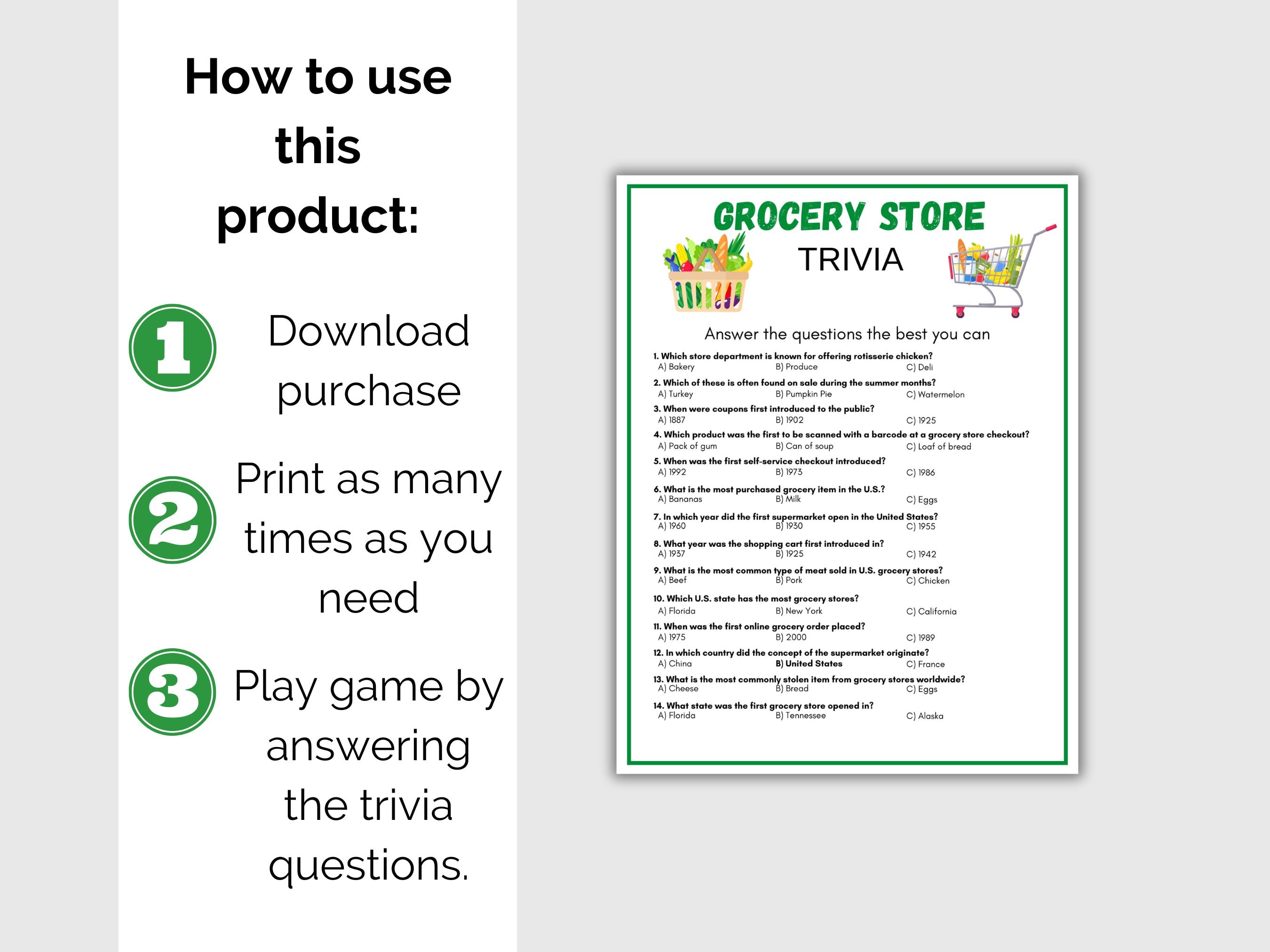 Grocery Store Trivia Game, Grocery Store Quiz, Printable Grocery Store ...