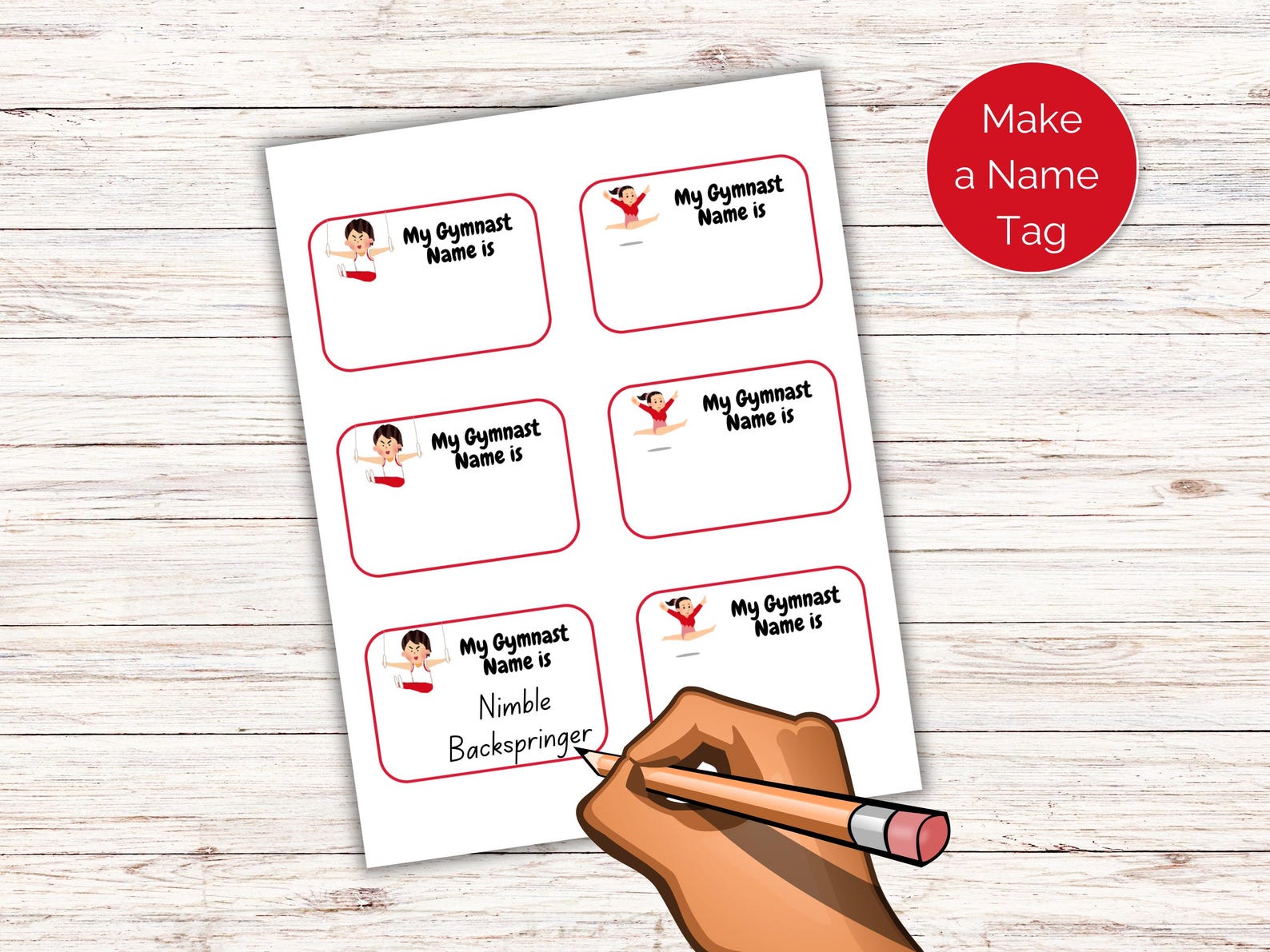 What's Your Gymnast Name Game + Name Tags, Gymnastics Party Game ...