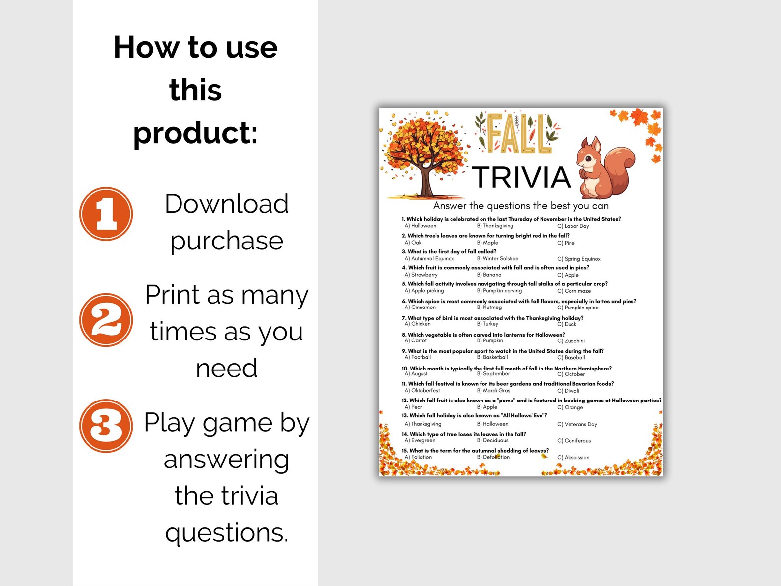 Fall Trivia Game, Autumn Trivia Quiz, Fall Printable Game, Fall Party ...