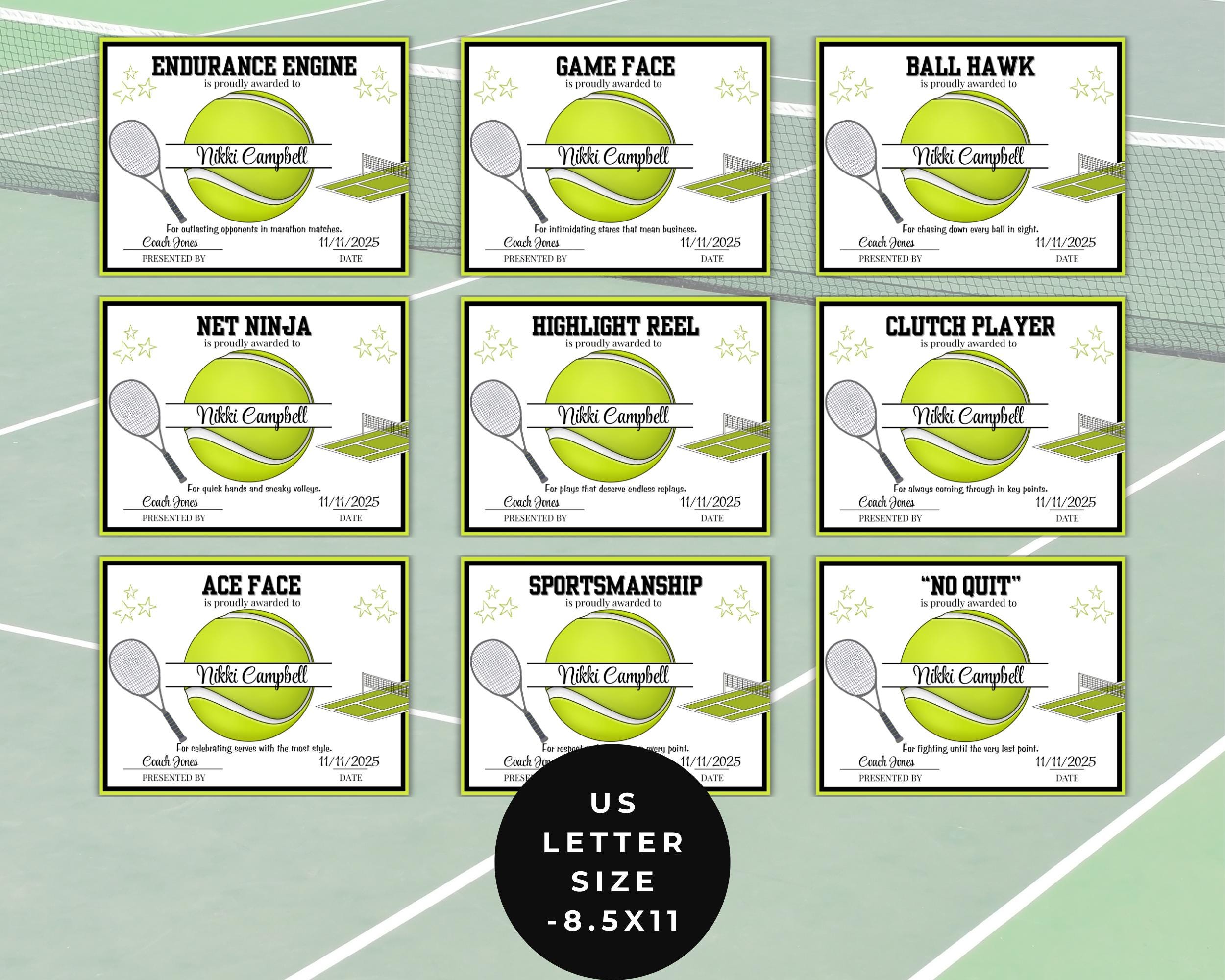 Editable Tennis Award Certificates, 101 Printable End of Season Tennis ...