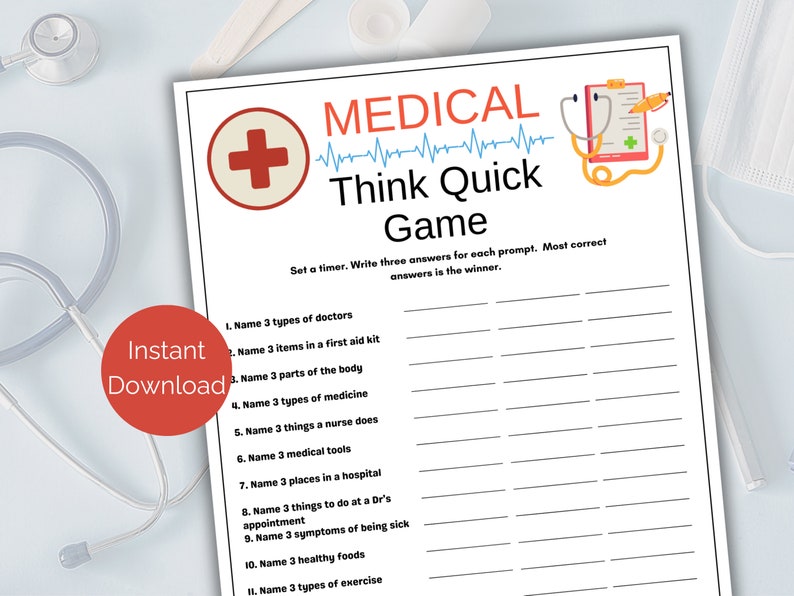 Medical Think Quick Game, Nurse Week Activity, Printable Medical Game ...