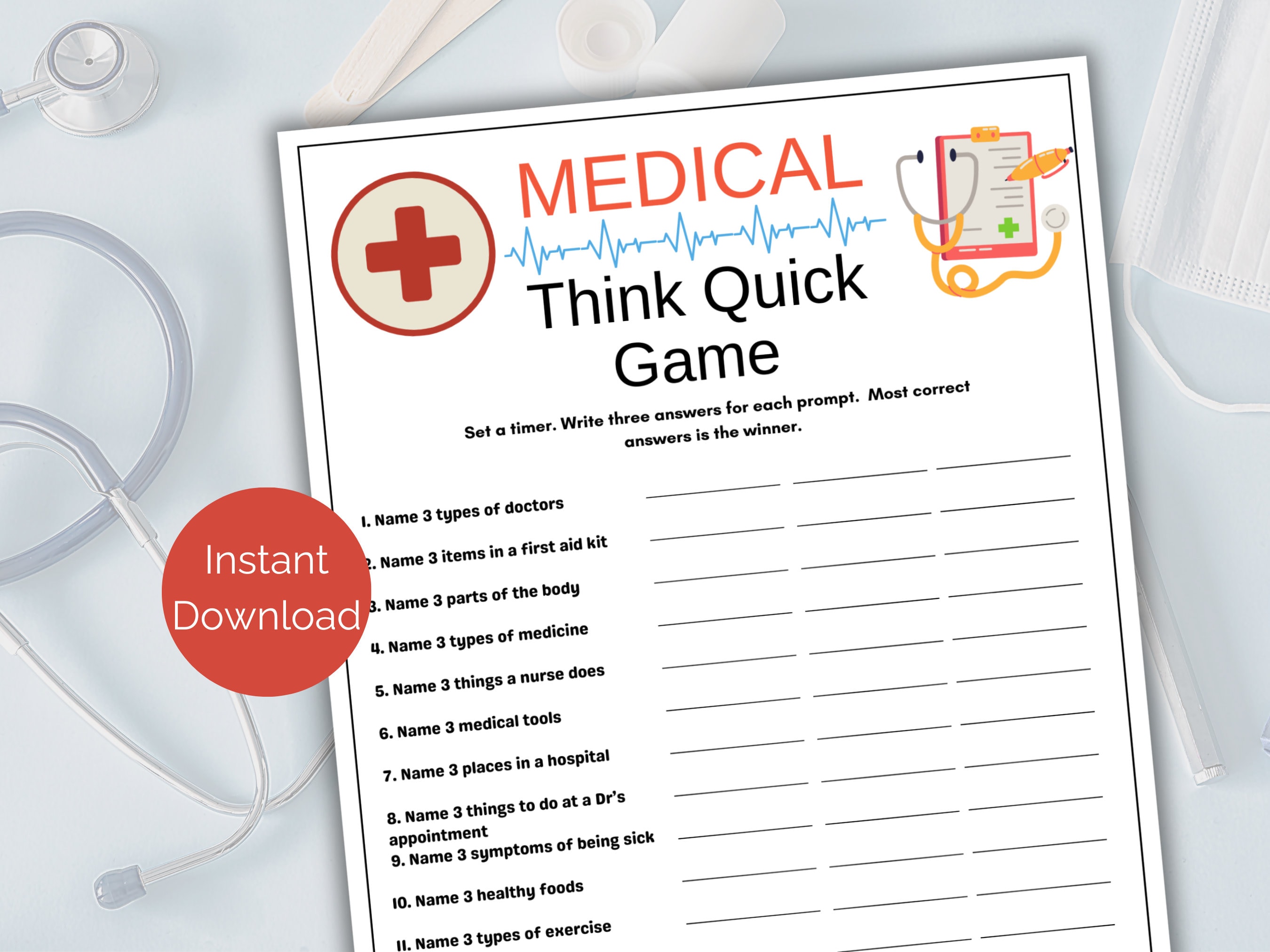 Medical Think Quick Game, Nurse Week Activity, Printable Medical Game ...