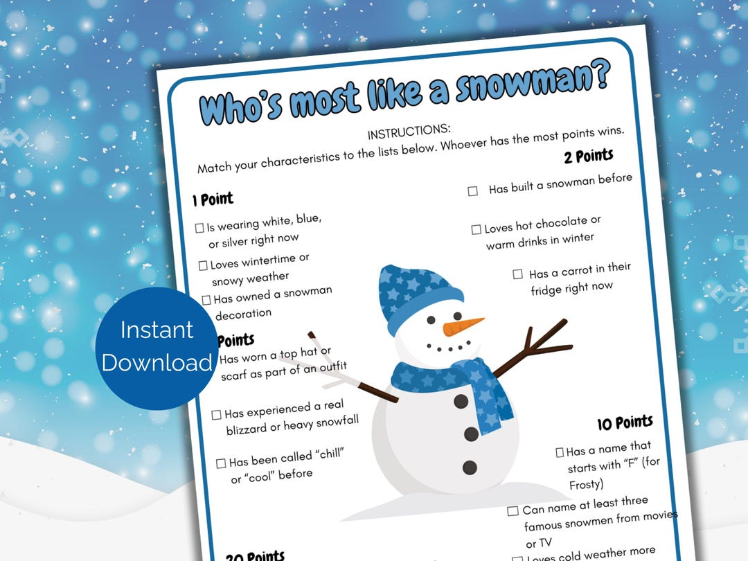 Who's the Most Like a Snowman, Printable Winter Party Game for Kids ...