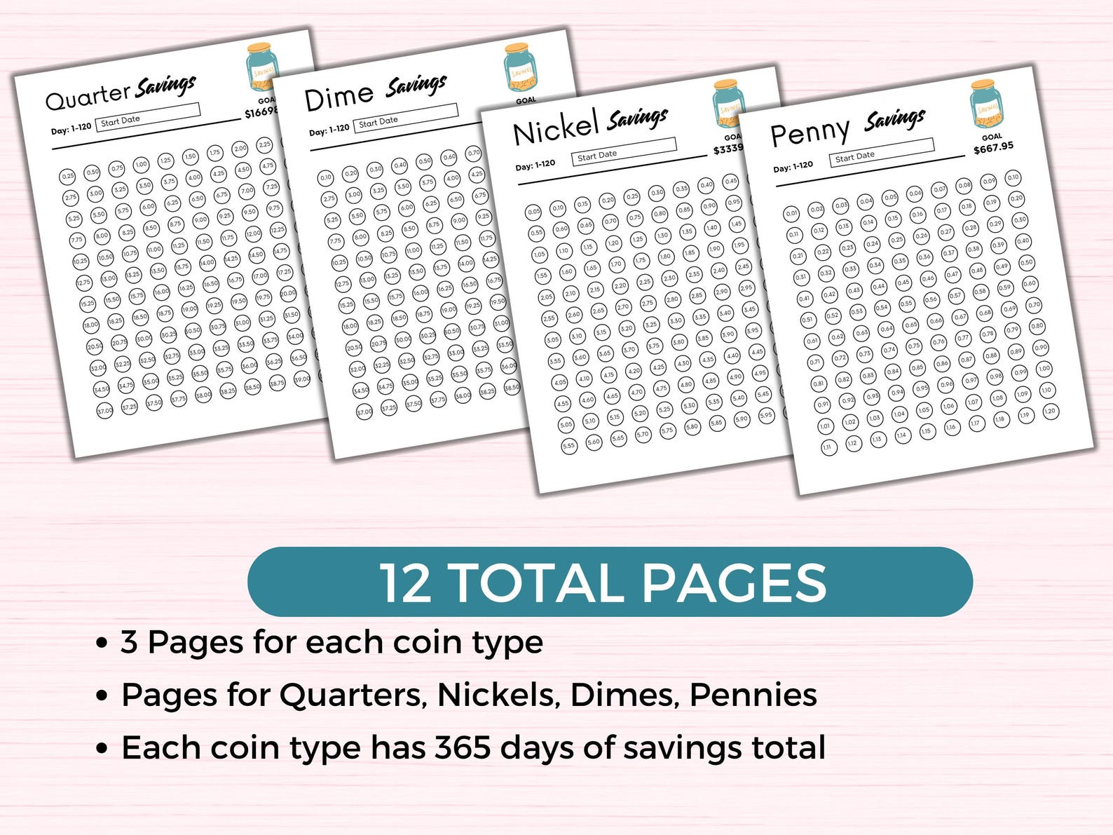 365 Day Coin Savings Challenge Bundle, Money Savings Challenge, Penny ...