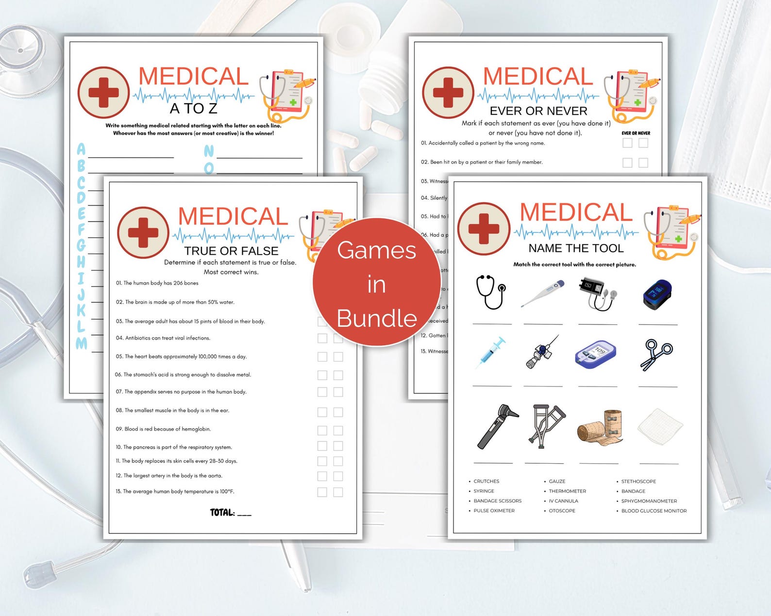 Medical Game Bundle, 15 Printable Medical Games, Nursing Games ...