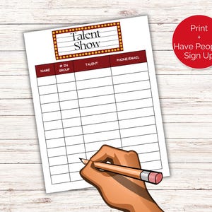 Talent Show Sign up Sheet, Printable Talent Show Signup, School Talent ...