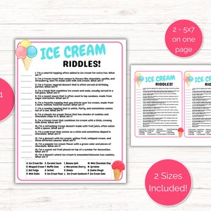 Ice Cream Riddles, Ice Cream Social Game, Ice Cream Birthday Activity ...