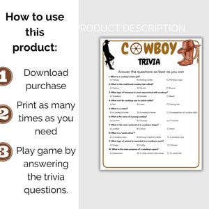 Cowboy Trivia Game, Printable Cowboy Trivia, Cowboy Quiz, Cowboy Party ...