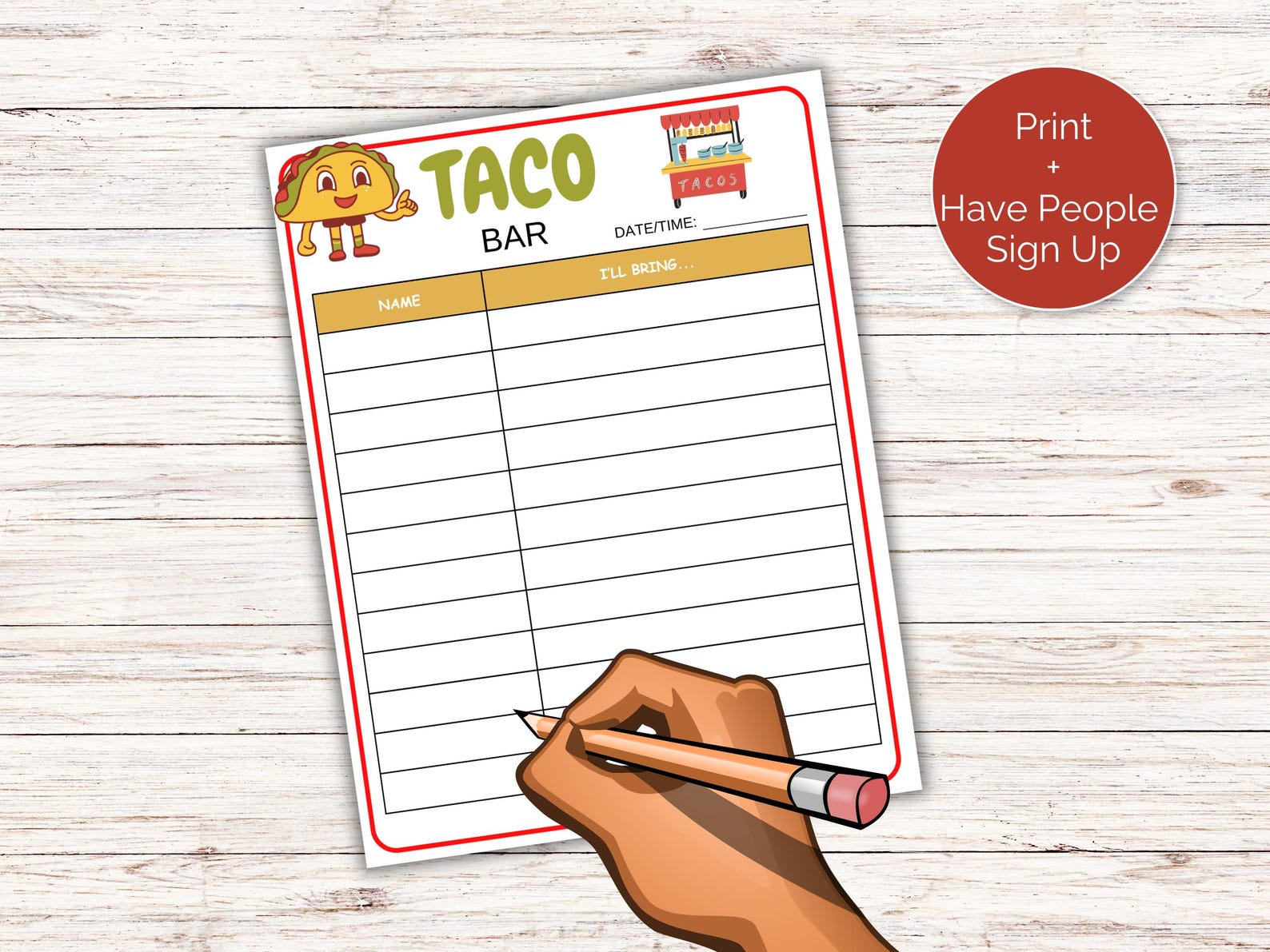 Taco Bar Sign up Sheet, Printable Mexican Fiesta Potluck Party Signup ...