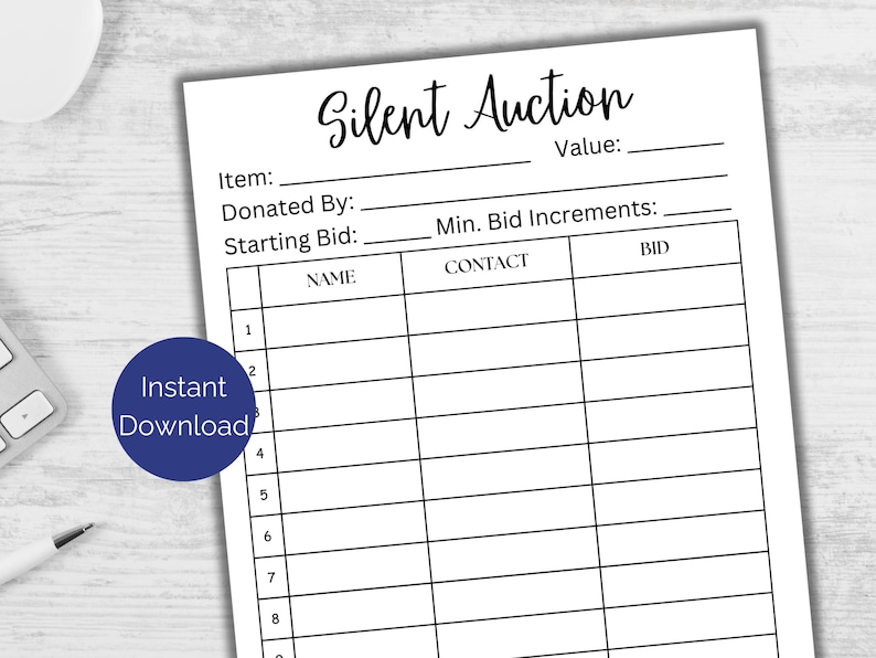 Editable Silent Auction Bid Sheet, Printable or Editable Silent Auction ...