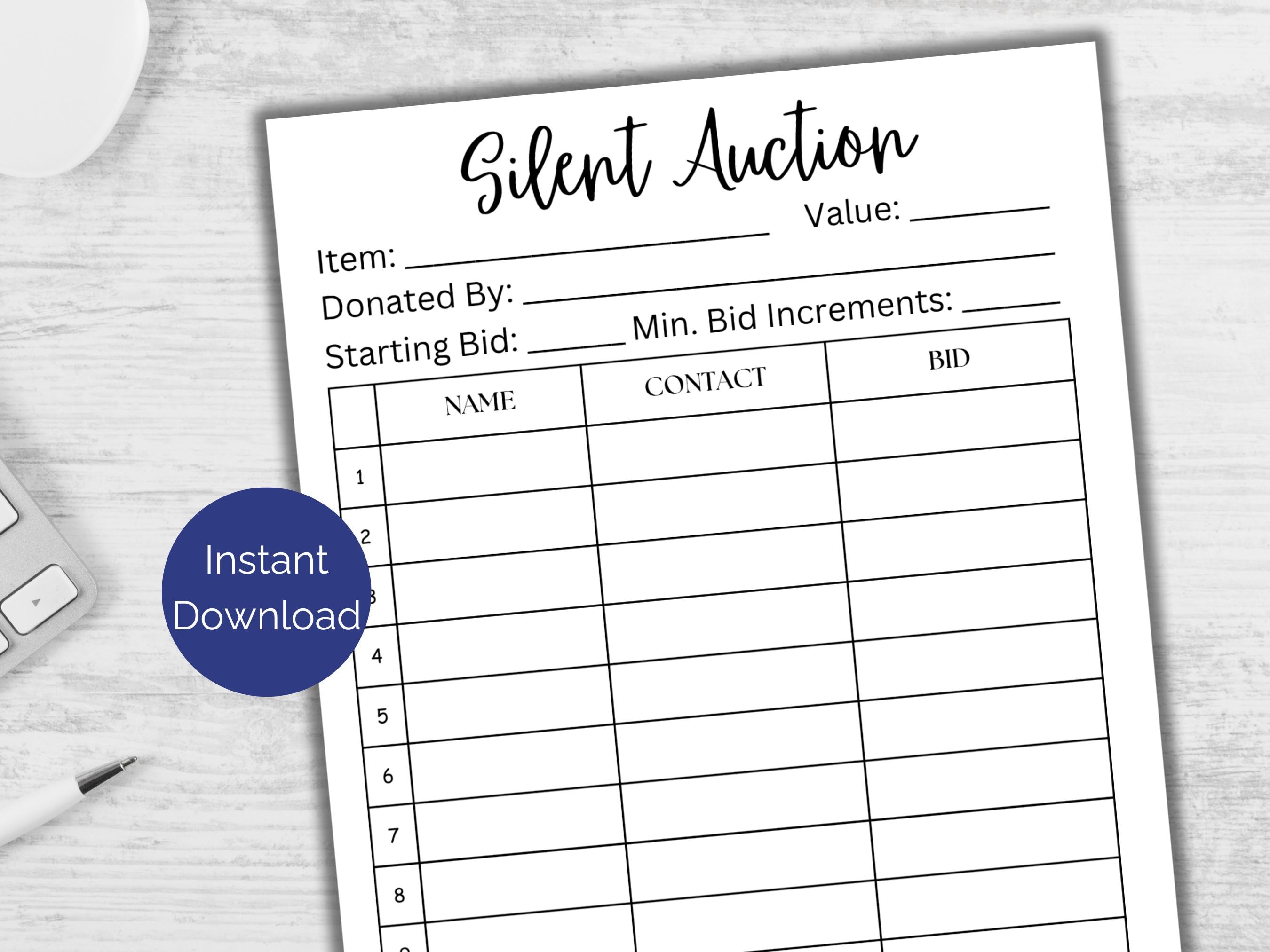 Editable Silent Auction Bid Sheet, Printable or Editable Silent Auction ...