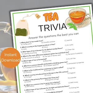 Tea Trivia Game, Tea Quiz, Printable Tea Game for Kids and Adults, Food ...