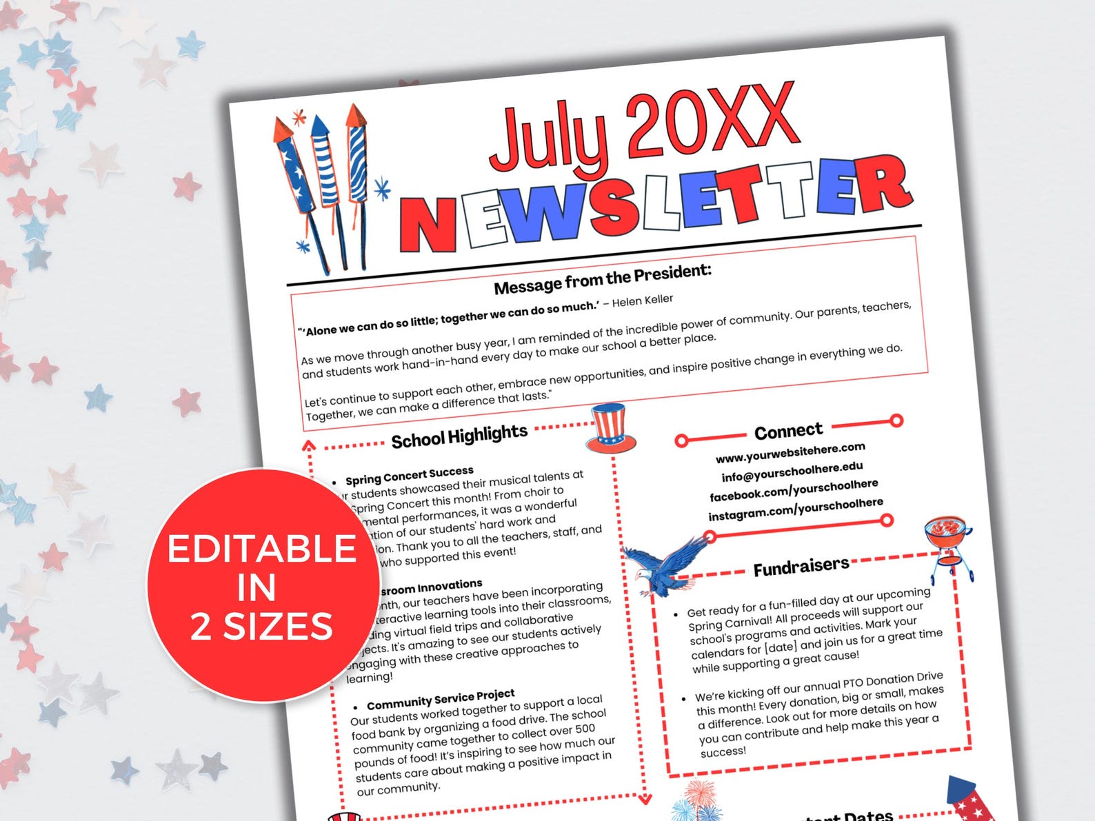 EDITABLE July PTO PTA Newsletter Template, Monthly Classroom July ...