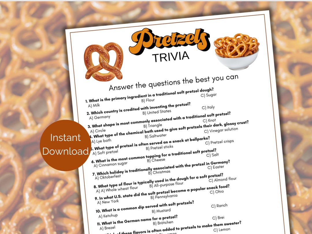 Pretzel Trivia Game, Pretzel Quiz, Printable German Party Game for Kids ...