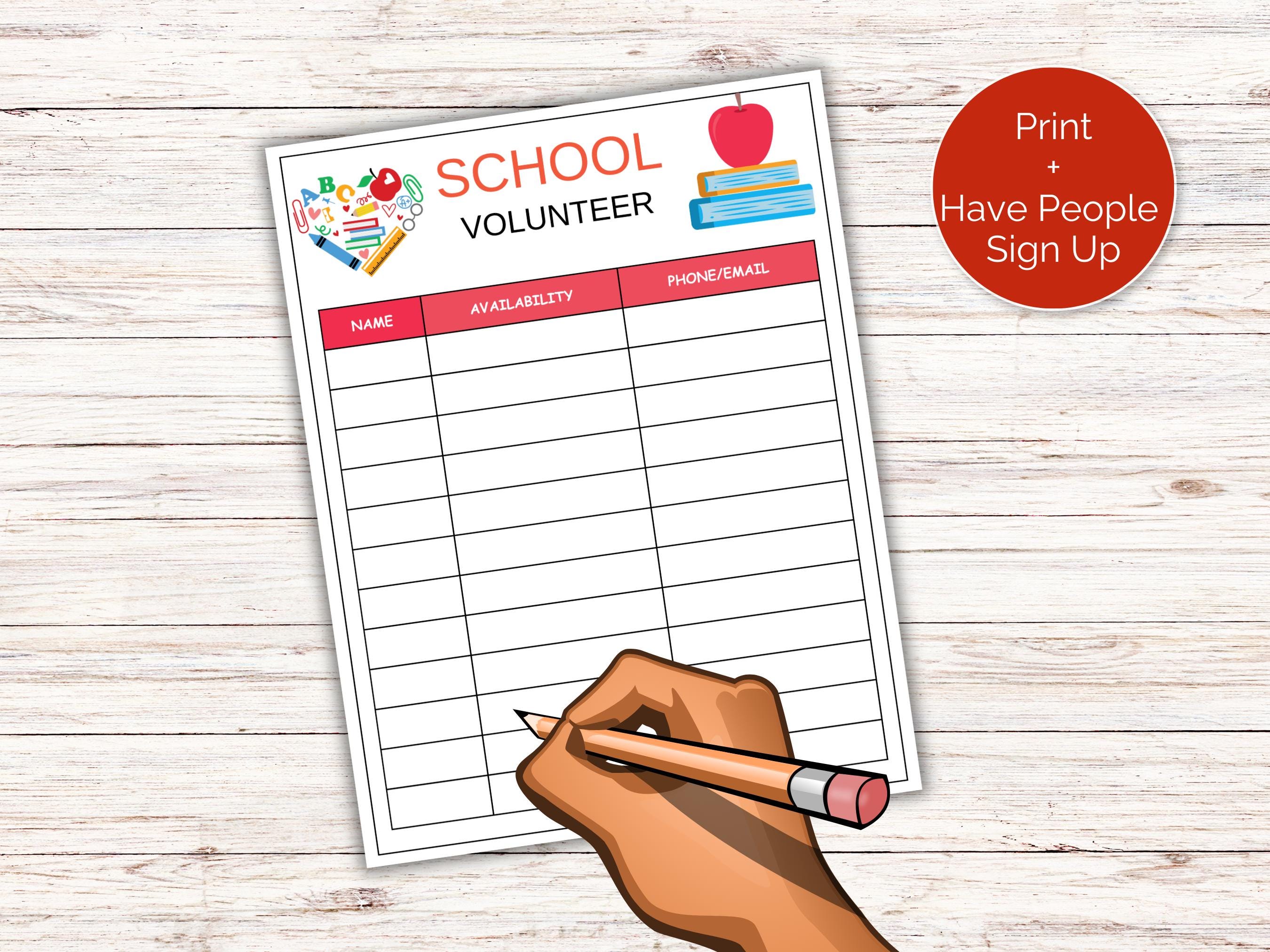 School Volunteer Sign up Sheet, Printable Room Parent Sign up Form ...