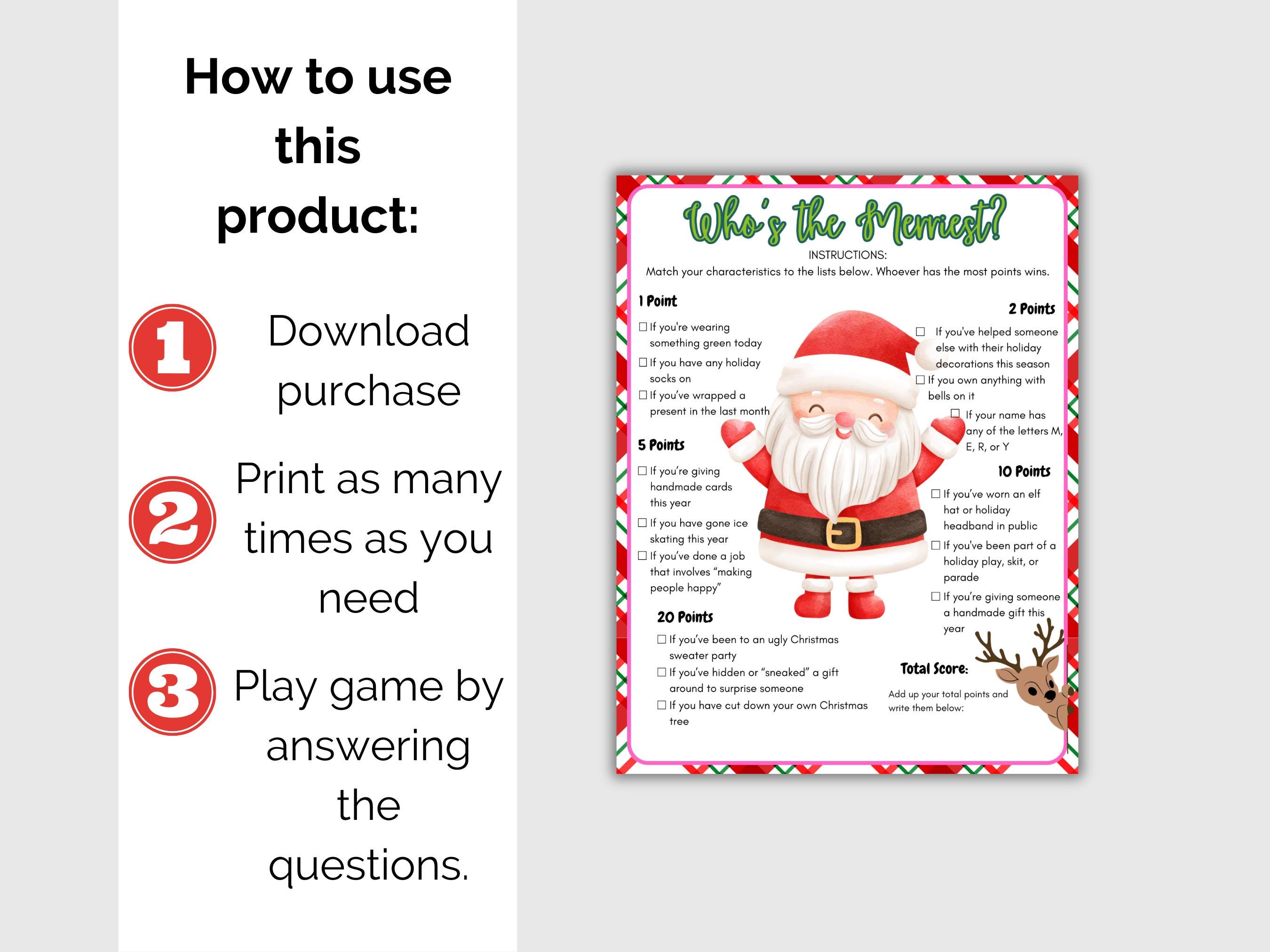 Who's the Merriest, Printable Christmas Party Game, Christmas Who is ...
