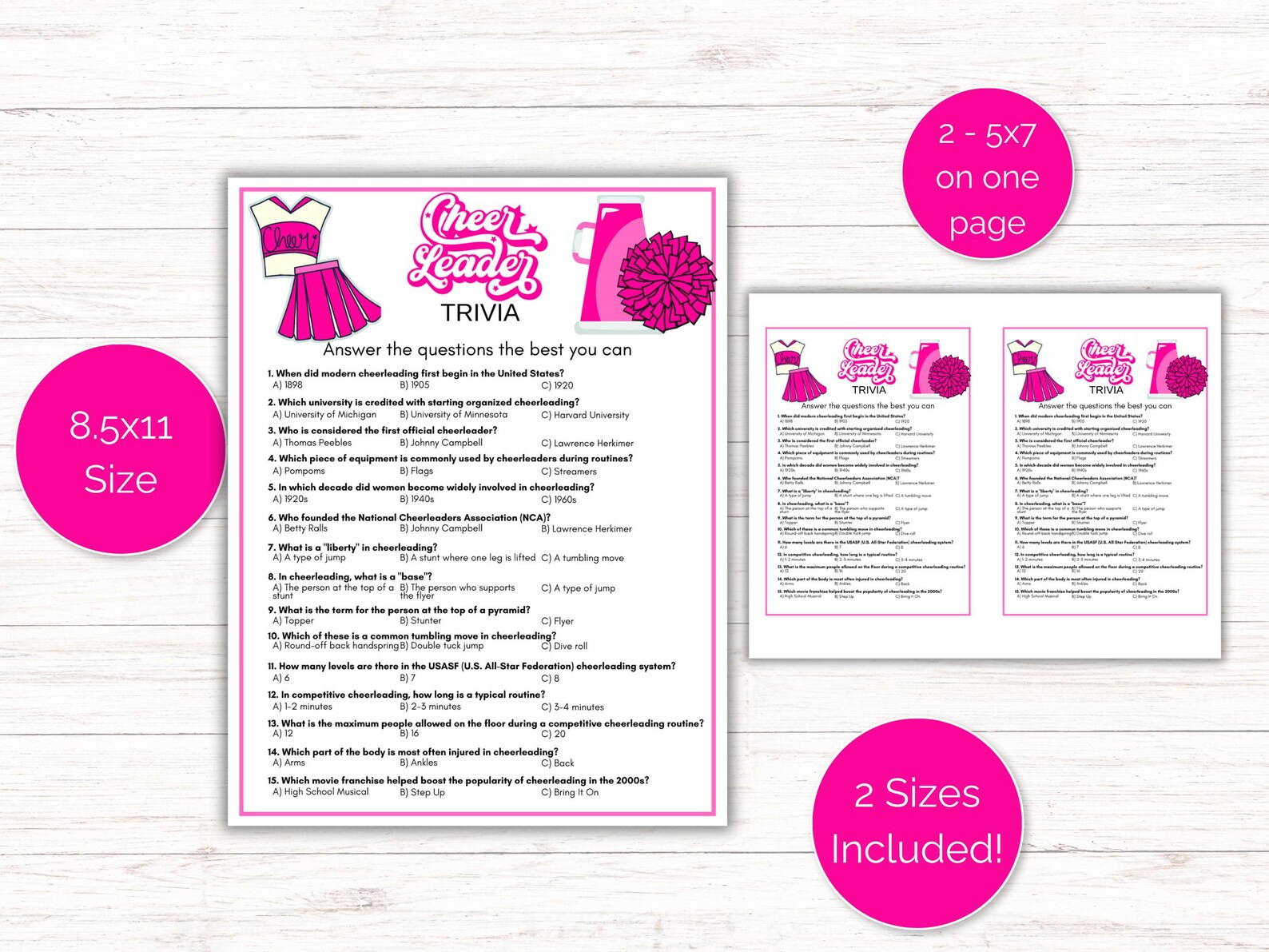 Cheerleading Trivia Game, Cheerleading Quiz, Printable Cheerleader ...