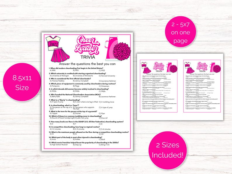 Cheerleading Trivia Game, Cheerleading Quiz, Printable Cheerleader ...